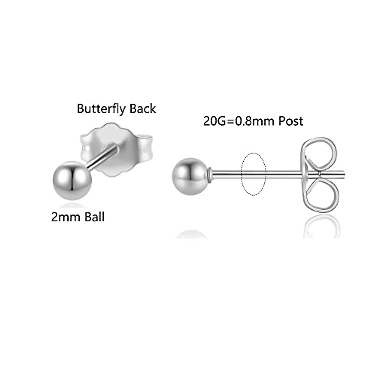 Tiny 2mm Ball Stud Earrings for Women Girls,Dainty Mini Ball Earrings for Cartilage Helix Earlobe Piercing 316L Surgical Stainess Steel Hypoallergenic(2mm, Silver)
