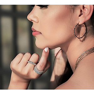 Barzel 3 Row Eternity Ring Wedding Band 18k White Gold Plated Cubic Zirconia Eternity Band Ring Jewelry (Silver, 7)