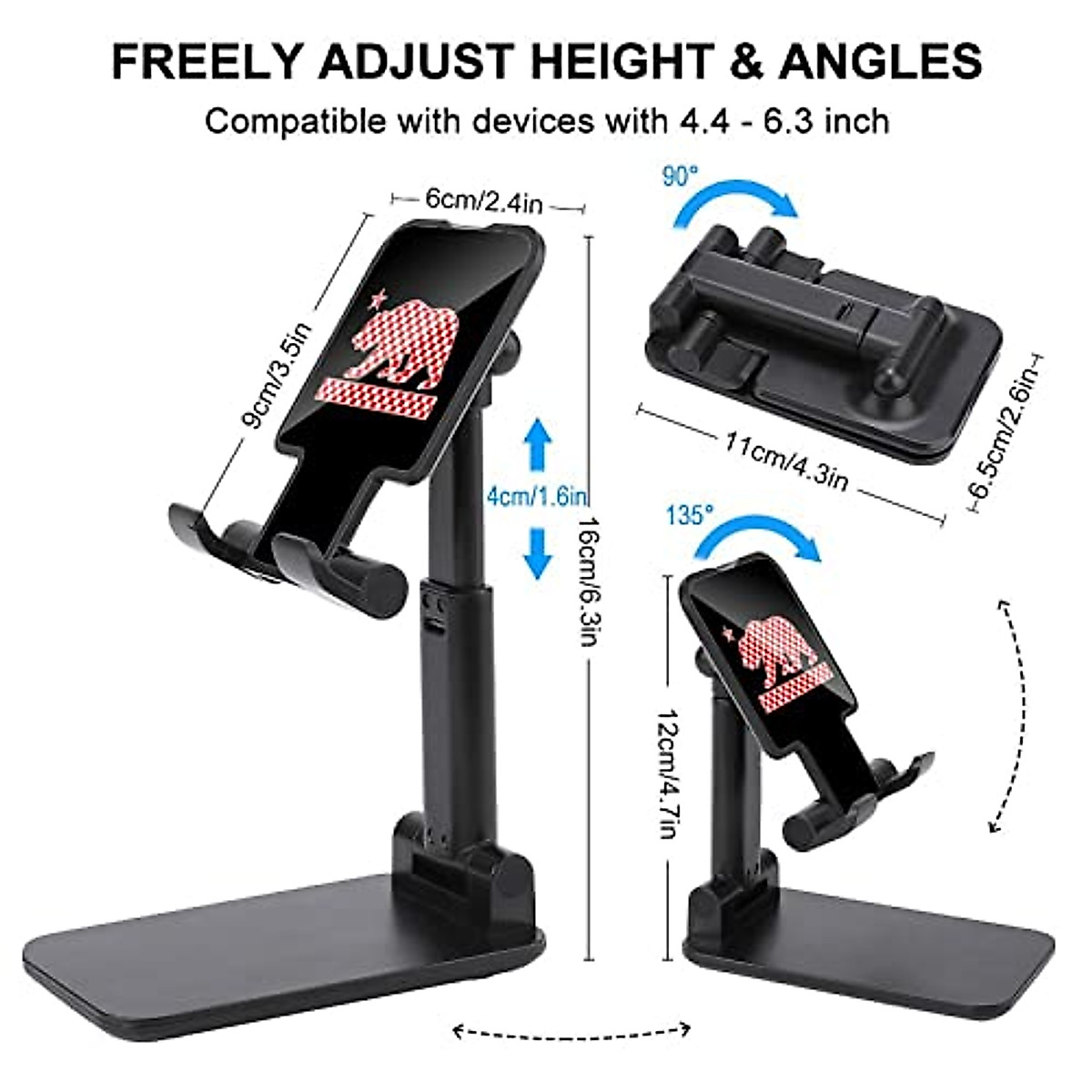 California Checker Bear Flag Foldable Desktop Cell Phone Holder Portable Adjustable Stand for Travel Desk Accessories