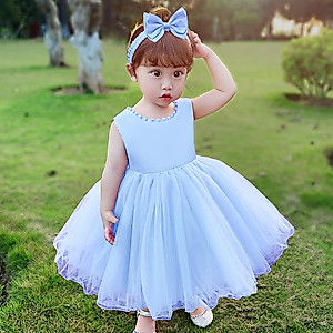 WZSYGDTC Infant Girls Bowknot Dresses Little Baby Girl Toddler Backless Ball Gown Dress(Light Blue,90)