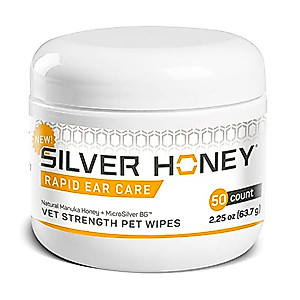 Absorbine Silver Honey Rapid Ear Care Vet Strength Pet Wipes, 50ct, Manuka Honey & MicroSilver BG