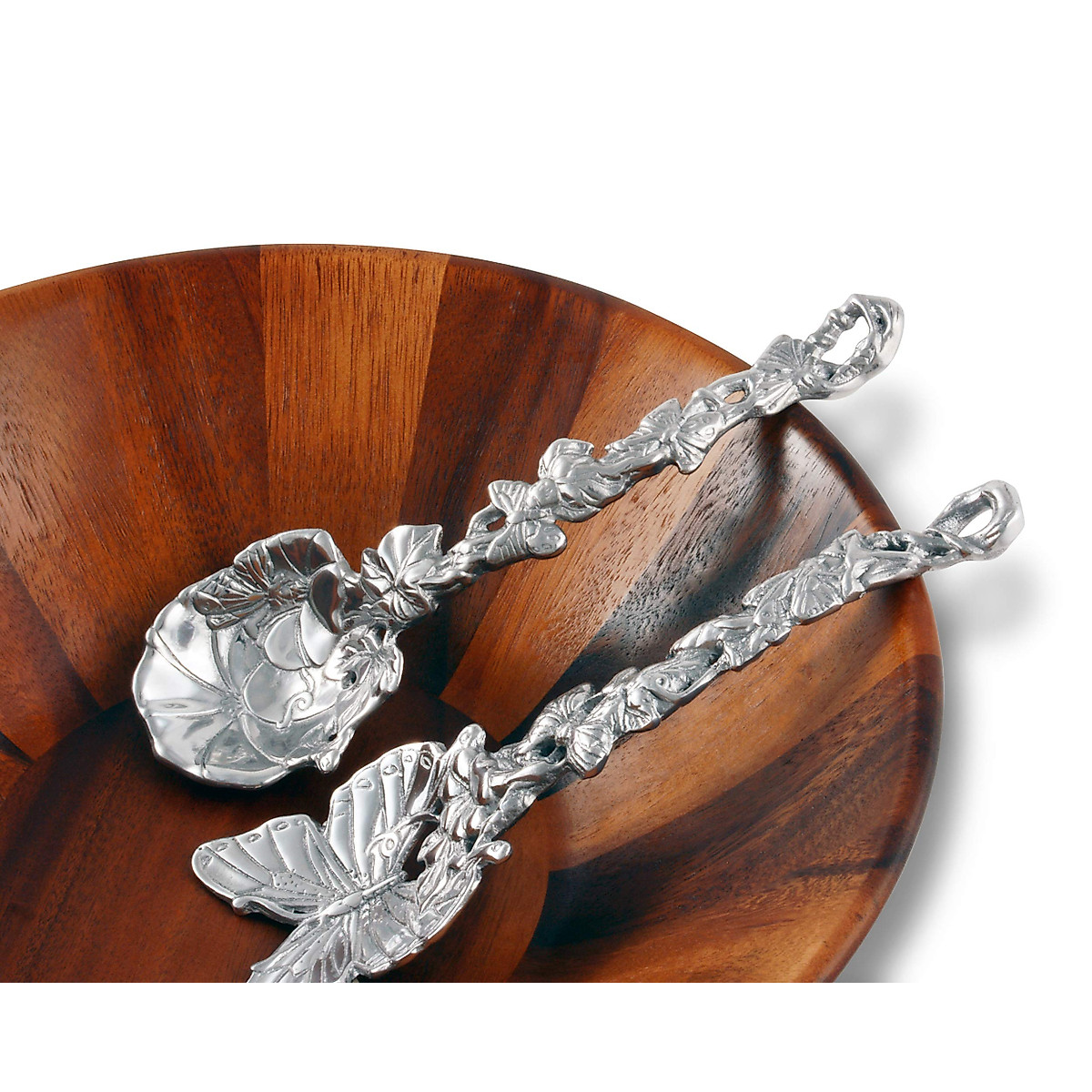 Arthur Court Designs Aluminum Metal Butterfly Salad Serving Set Garden Inspired Heavy Quality Amazing Detail 11 inch Long