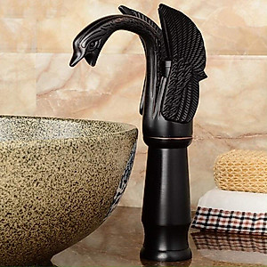 Mixer Tap Retro Nostalgic Basin Mixer Tap Retro High Bath Faucet Single Lever Mixer Top Kitchen Sinks Faucets High Spout F.Bathroom Brass Swan Shape Stopcock (Color : Black)
