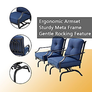 PatioFestival Outdoor Conversation Sets 5 Piece Patio Furniture Sets Square Propane Fire Pit Table with Rocking Chairs, Blue