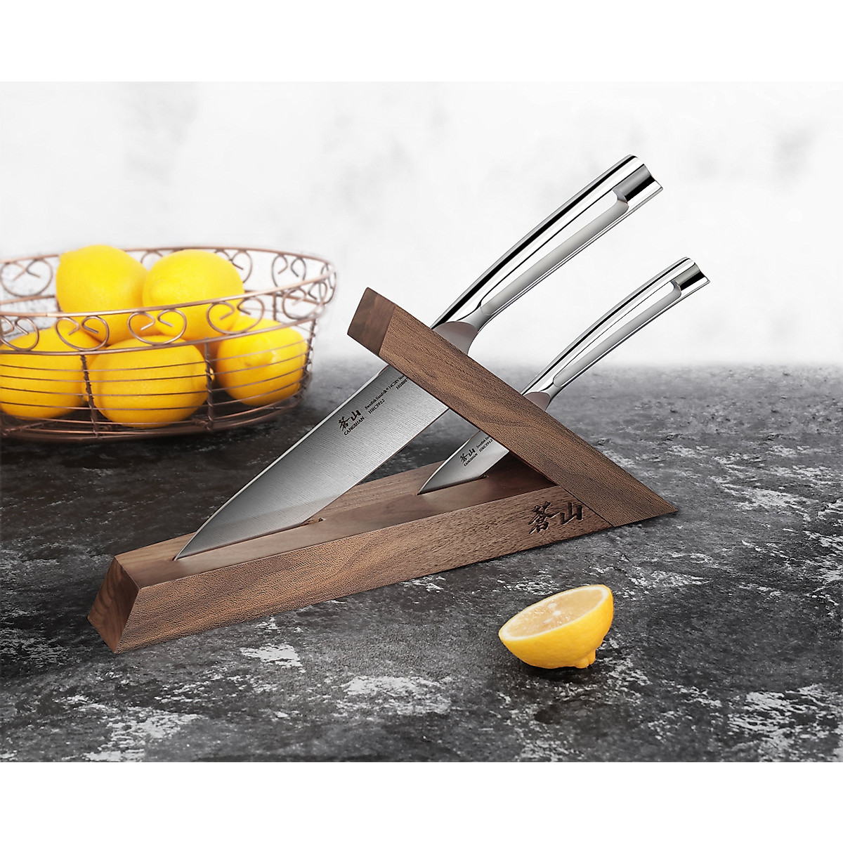 Cangshan 1021240 TAI triangle Walnut Wood Knife Block, Two Slots