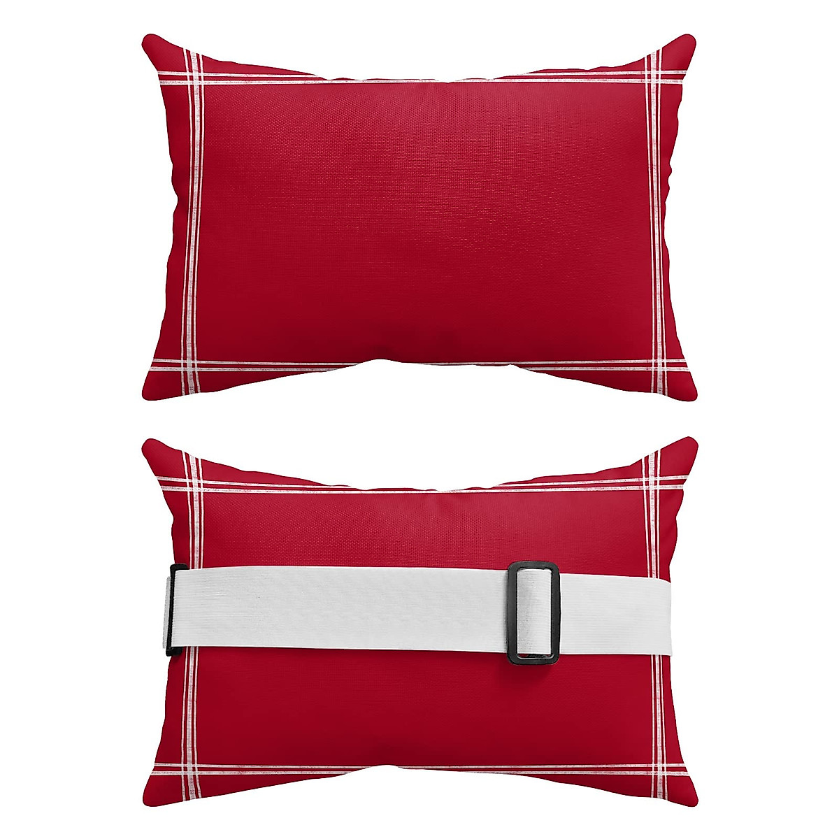 T&H XHome Outdoor Pillow for Chaise Lounge Chair, Solid Color Red Waterproof Headrest Pillow Lumbar Pillows with Insert & Adjustable Elastic Strap for Beach, Poolside, Patio, Office (2 Pack)