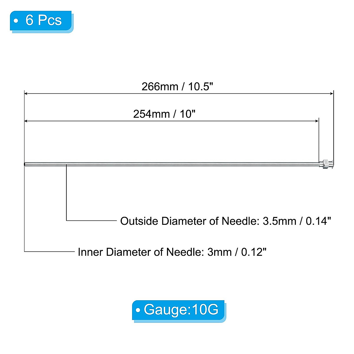 PATIKIL Blunt Tip Dispensing Needle 10G, 6 Pcs 10 Inch Stainless Steel Liquid Dispenser Needles with Lure Lock for Refilling Liquid Inks Adhesives Glue
