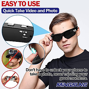 MingSung MS20 Camera Video Sunglasses, Built in HD1080P Camera, Film Hands Free for Sports, Hiking, Biking, Fishing, Scouting, Driving, Hunting(Include 32G MicroSD Card)