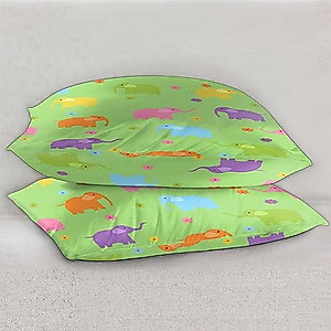 Colorful Elephant Flowers Satin Pillow Cases Silk Satin Pillowcase for Hair and Skin Standard Set of 2 Super Soft Silk Pillowcase with Envelope Closure (20x26 in)