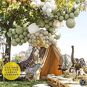 Sweet Baby Co. Sage Green Balloon Garland Kit for Neutral Arch with Matte Sage Olive, Taupe, White, Gold Metallic, Confetti Balloons for Baby Shower, Eucalyptus Party Decorations, Birthday Ballon Wall