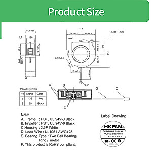 50mm x 15mm 5015 12V DC Brushless Cooling Blower Fan, Dual Ball Bearing, 2 Pin Terninal