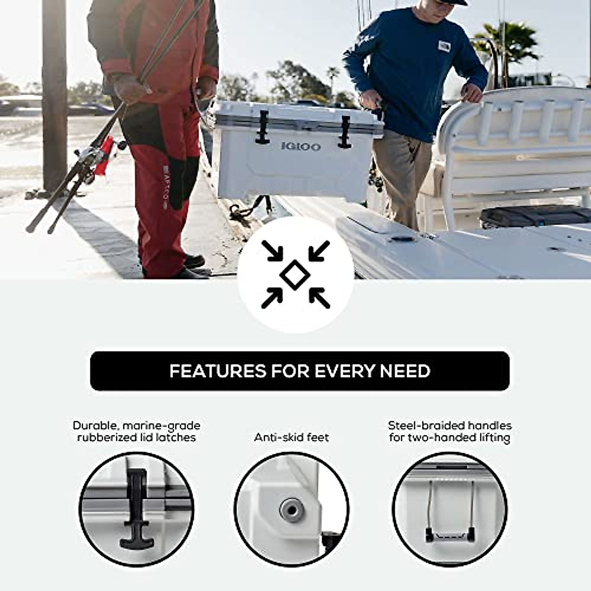 Igloo White IMX 70 Qt Lockable Insulated Ice Chest Injection Molded Cooler with Carry Handles