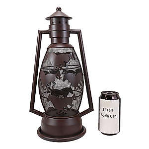 Ebros 15" Tall Old Fashioned Rustic Country Western Electric Metal Lantern Nightstand Lamp Light Or Wall Shadow Caster for Home Patio Poolside Garden Decorative (Cowboy Riding Horse)
