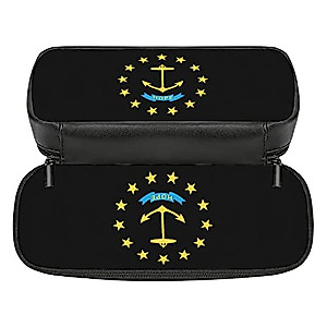 Rhode Island State Flag Pencil Case PU Leather Pencil Pen Bag Large Capacity Pen Box Pencil Pouch Makeup Bag with Zip