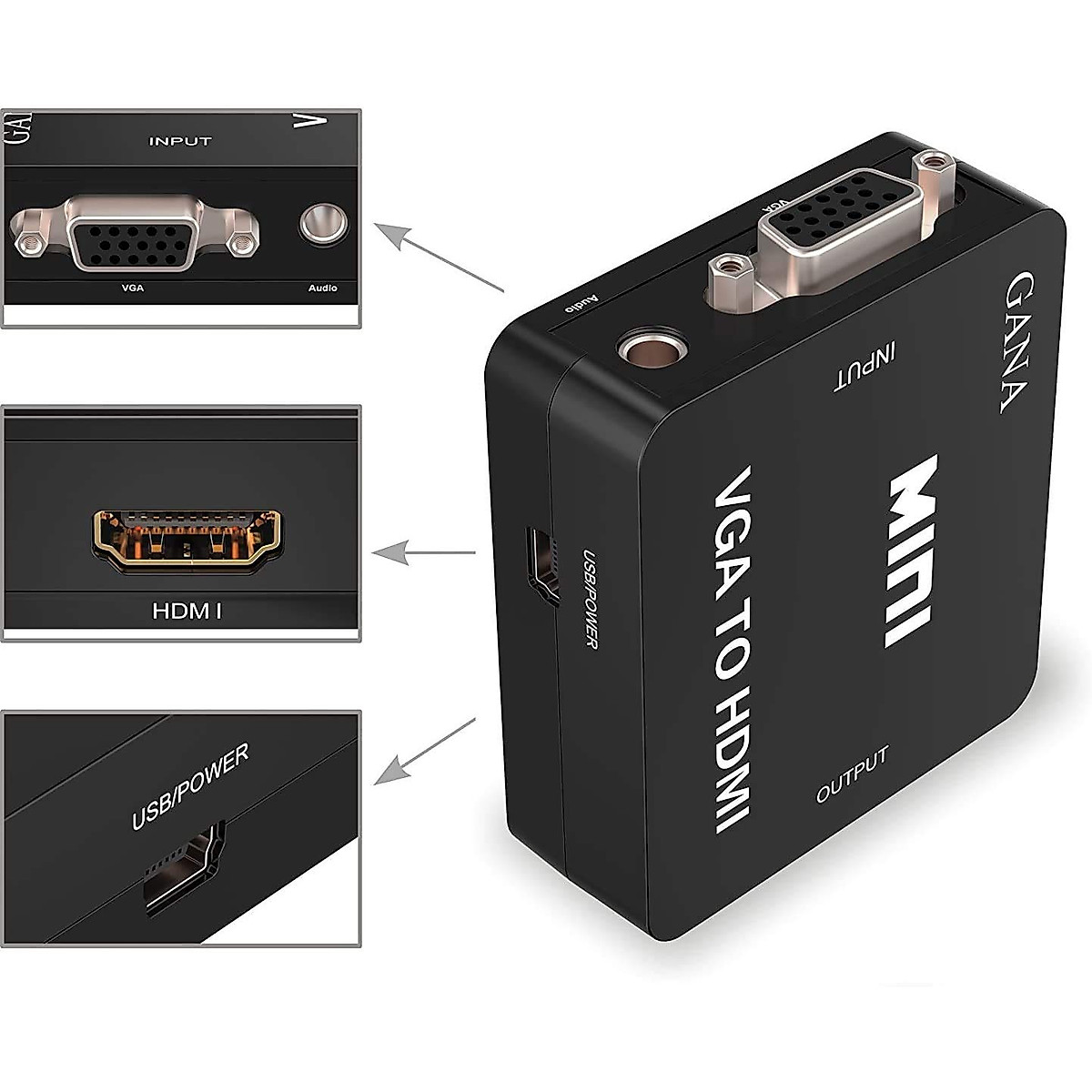 GANA VGA to HDMI Adapter, Mini Vga Adapter Box Steadily Convert Full HD Audio Video Below 1080P from VGA to HDMI, Support HDTV PC Laptop Monitor Computer Mac Projector