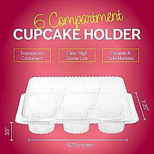 Plastic Cupcake Containers Boxes | 6 Compartment – 40 Pack | Disposable High Dome Dozen Cupcake Holder With Lid Bulk | Extra Sturdy Stackable Cupcake Boxes | Durable Muffin Packaging Transporter To Go