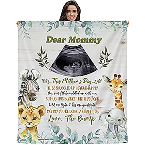 Personalized Ultrasound Photo Baby Blanket, Dear Mommy Safari Animals Blankets, Mothers Day Birthday Gifts For Mom, Mother, First Time Mom, Unique Gift For Wife From Husband, Custom Sonogram Picture