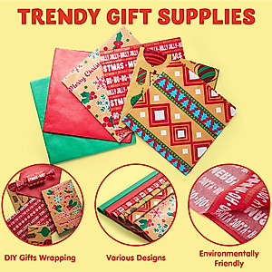 JOYIN 150 Sheets Christmas Kraft Tissue Paper Printed and Solid for Gift Decoration, Gift Wrapping Boxes and Bags, Holiday Gift Extra-Special, Christmas Trees, Wine Bottles, Art & Craft and More