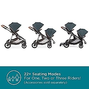Contours Legacy Convertible Stroller, Single-to-Double Design, Reversible Seats, UPF 50 Sun Canopy, Height Adjustable Handle, 5-Point Safety Harness, Plenty of Storage - Washed Teal