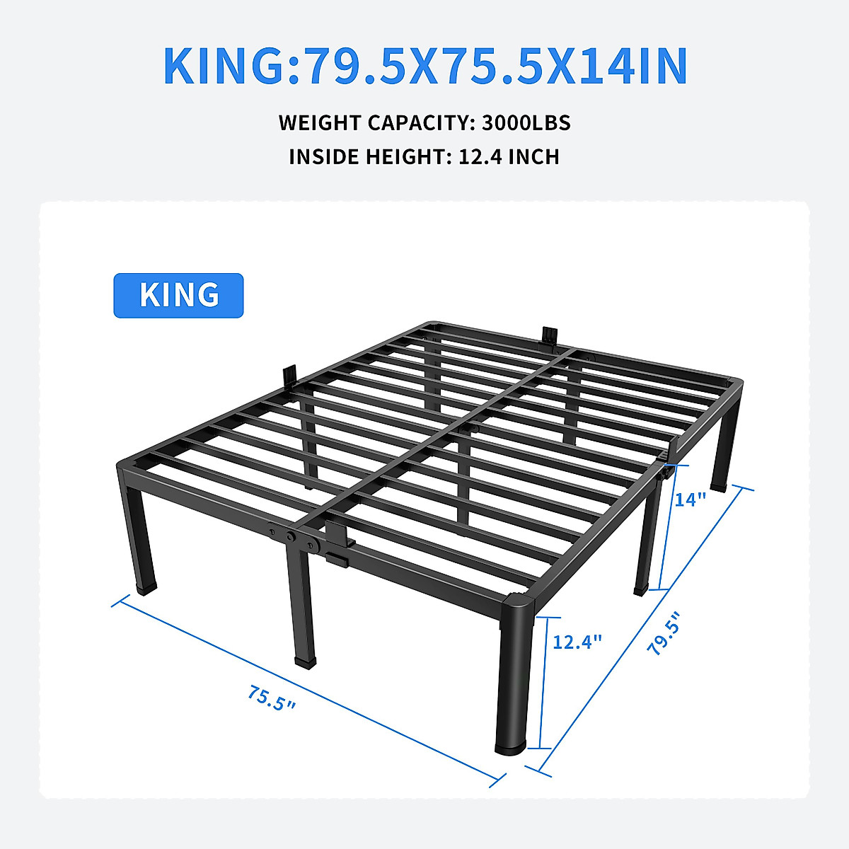MAF 14 Inch King Metal Platform Bed Frame with Round Corner Legs, 3000 LBS Heavy Duty Steel Slats Support, Noise Free, No Box Spring Needed, Easy Assembly