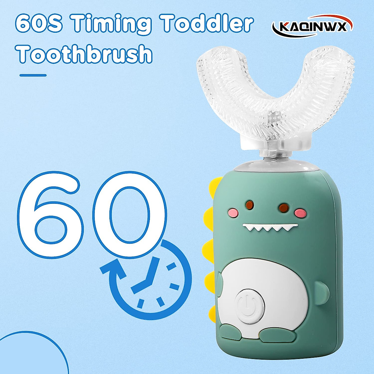 KAQINWX Kids Electric Toothbrushes, U Shaped Ultrasonic Toothbrush, Rechargeable Kids Toothbrush w/Smart Timer, 3 Brush Heads Replacement, 3 Clean Modes, IPX7 Water Resistant for Child 2-12