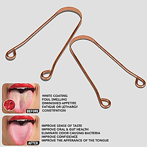 100% Pure Copper & Rust Free Tongue Cleaner, Tongue Scraper with Great Grip & Non-Synthetic Handle | Improve Oral & Gut Health, Eliminate Odor (Medical Grade) For All Ages | Pack of 2