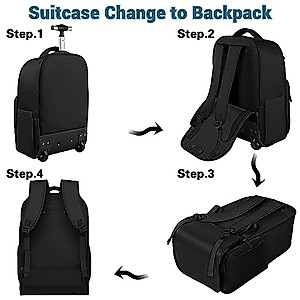 ZOMFELT Rolling Backpack for Women, Carry on Luggage Travel Backpack with Wheels, 17 Inch Laptop Backpack with Toiletry Bag, Wheeled Backpack for Travel Trip Business