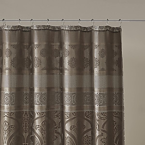 Madison Park Essentials Zara Multi Print Jacquard Shower Curtains Machine Washable, Traditional Home Bathroom Décor Bathtub Privacy Screen, 72" x 72", Brown (MPE70-883)