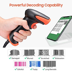 Tera 1D Wired CCD Barcode Scanner: No Laser - Eye Safe, CCD Screen Scan Handheld Bar Code Reader USB Linear Bar Code Scanner Fast and Precise Scan Plug and Play for Payment Pos Model 1500C