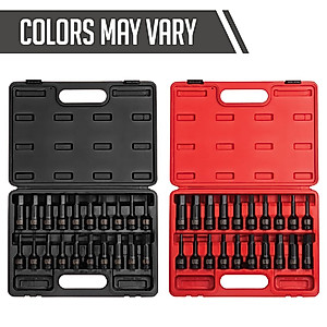 SUNEX TOOLS 2637, 1/2" Drive Master Impact Hex Driver Set, 20Piece, SAE/Metric, 1/4" - 3/4", 6mm - 19mm, Cr-Mo Steel, Dual Size Markings, Heavy Duty Storage Case, Meets ANSI Standards