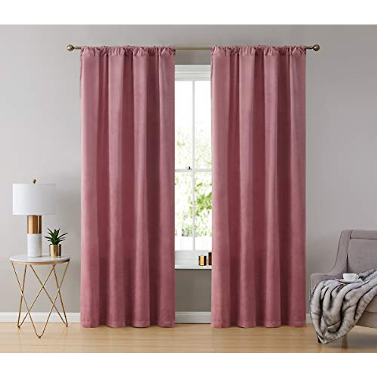 HLC.ME Lopez Velvet Premium Soft Light Filtering Back Tab Rod Pocket Window Treatment Curtain Drapery Panels for Bedroom & Living Room - Set of 2 Panels (54 x 84 inches Long, Blush Pink)