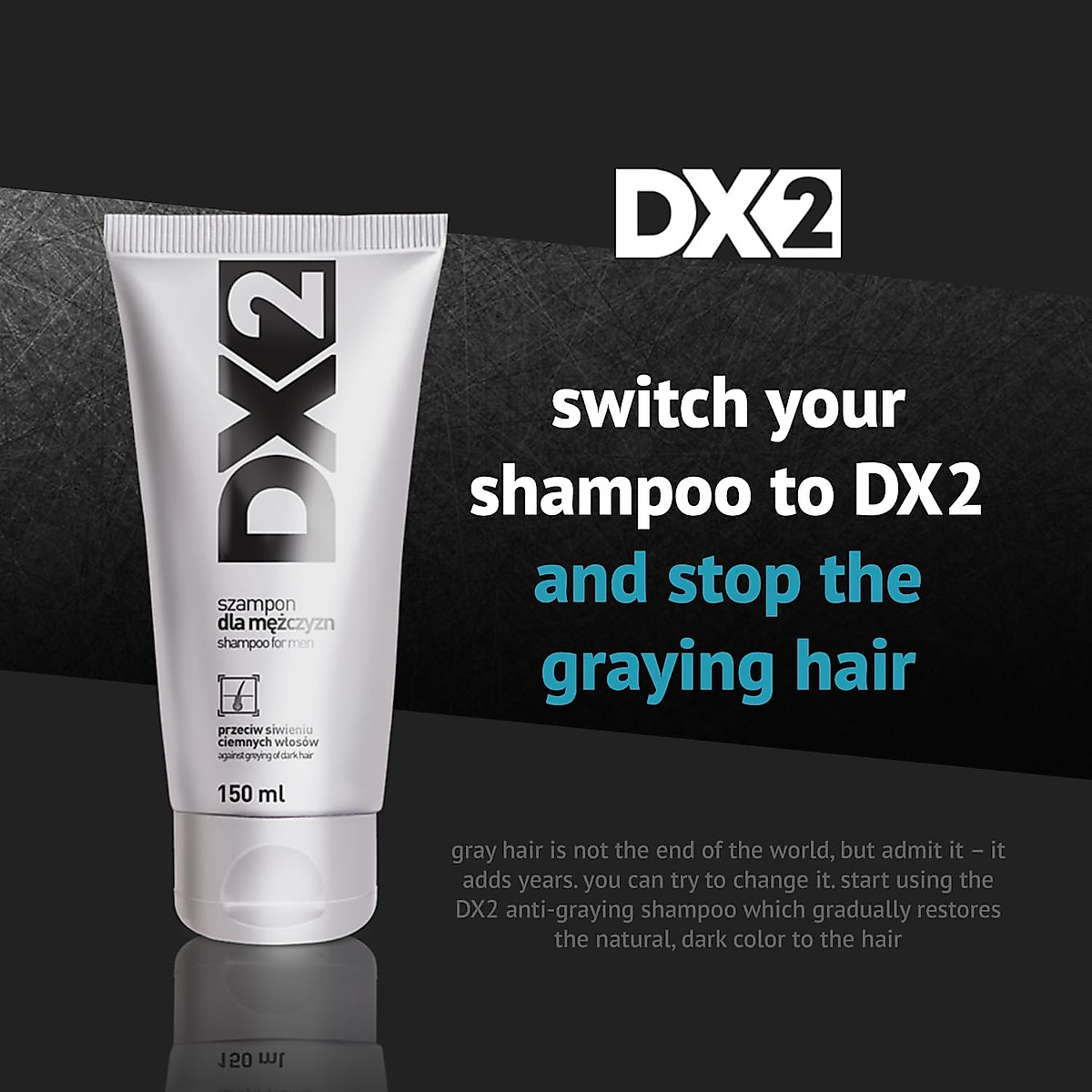 DX2 - Prevent Grey Hair Shampoo for Men - Gradual Dark Color Restoration, Daily Care to Protect Follicle Pigmentation - 150ml