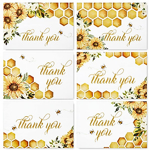 AnyDesign Sunflower Bee Thank You Cards Bulk 30 Pack Thank You Notes with Matching Seal Stickers Envelopes Blank Greeting Note cards for Wedding Baby Shower Bridal Birthday Party Invitation