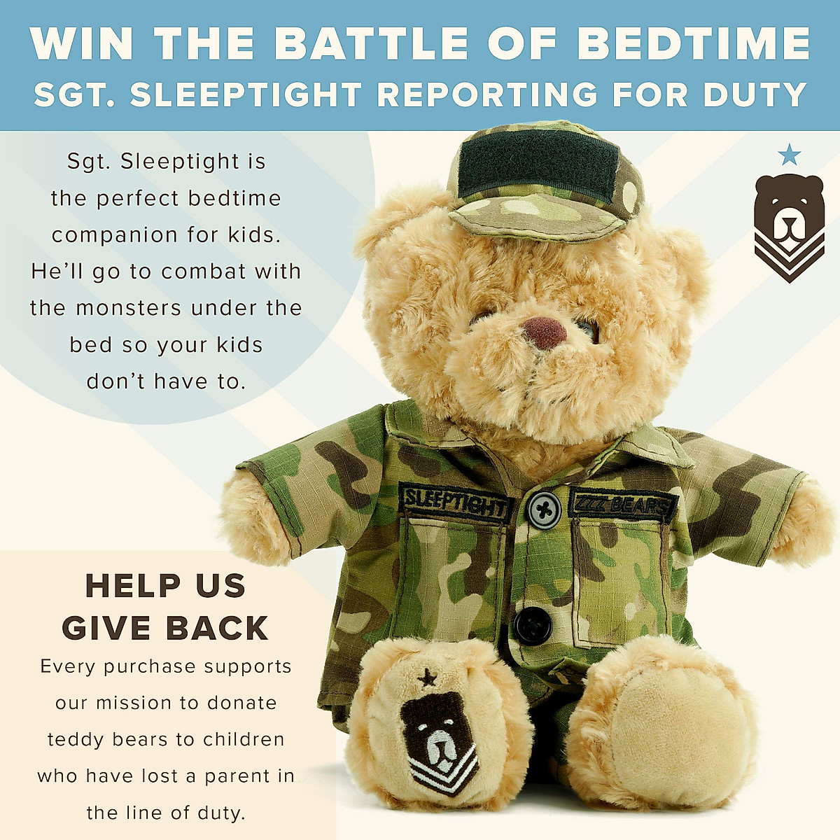 ZZZ Bears SGT Sleeptight Army Teddy Bear with Storybook and Sleep System