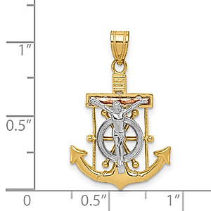 14k Tri-color Diamond-cut w/Textured Mariner's Cross Pendant QC3930