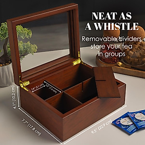 Tea Box - Luxury Wooden Tea Bag Organizer from The Apace Premier Collection - 6 Compartment Tea Storage Chest Container - Elegantly Handmade w/Scratch Resistant Window
