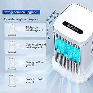 Portable Air Conditioner，Semiconductor Mini Air Conditioner 85W，With Water Stripe Aurora Night Light Personal Air Conditioner，Small AC Fan 4-Speed Silent for Desk，Home，Bedroom，Room，Office，Travel-White