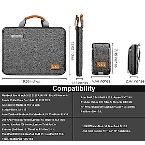 Laptop Case 15.6 Inch Briefcase Military-Grade Protection with Detachable Belt Bag, Compatible All Model of 15-16 Inch MacBook Pro and Most Popular 15.6 Inch Notebooks Chromebooks (Gray Black)