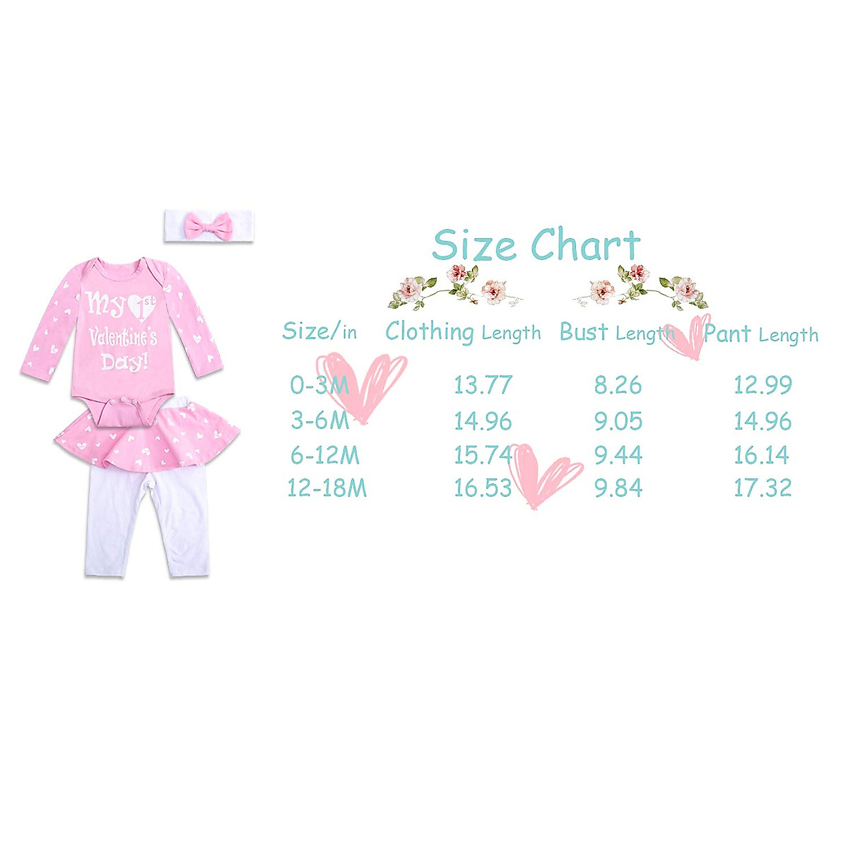LENSOUS Newborn Infant Baby Girls My First Valentine's Day Skirt Cute Romper Top Pants Clothes Outfit set (6-12 months)