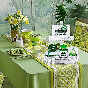 St Patricks Day Tiered Tray Decor Set, 7 Pieces Thick Wooden Lucky Shamrock Mini Sign Farmhouse Rustic Table Ornaments for Home Decor Kitchen Table Decoration, Housewarming Gift [Tray Not Included]