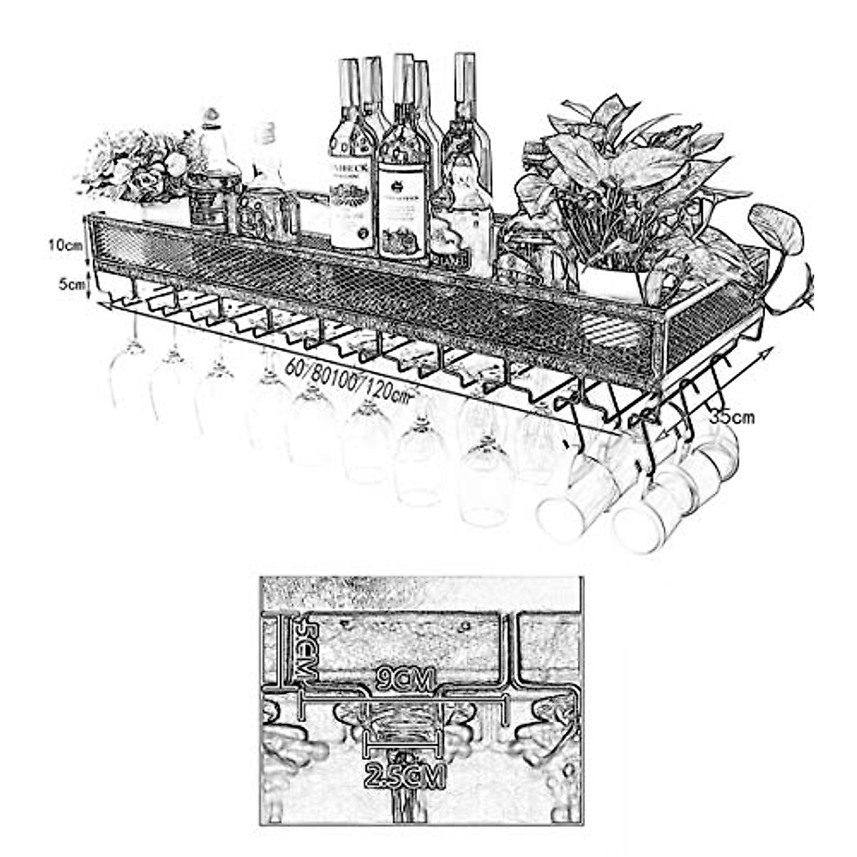 Creative Simplicity Creative Simplicity Wine Stand with Metal Stand, Vintage | Freestanding Creative Simplicity Wine Bottle Holder | Hanging Creative Simplicity Wine Glass Holder | Creative Simplicit