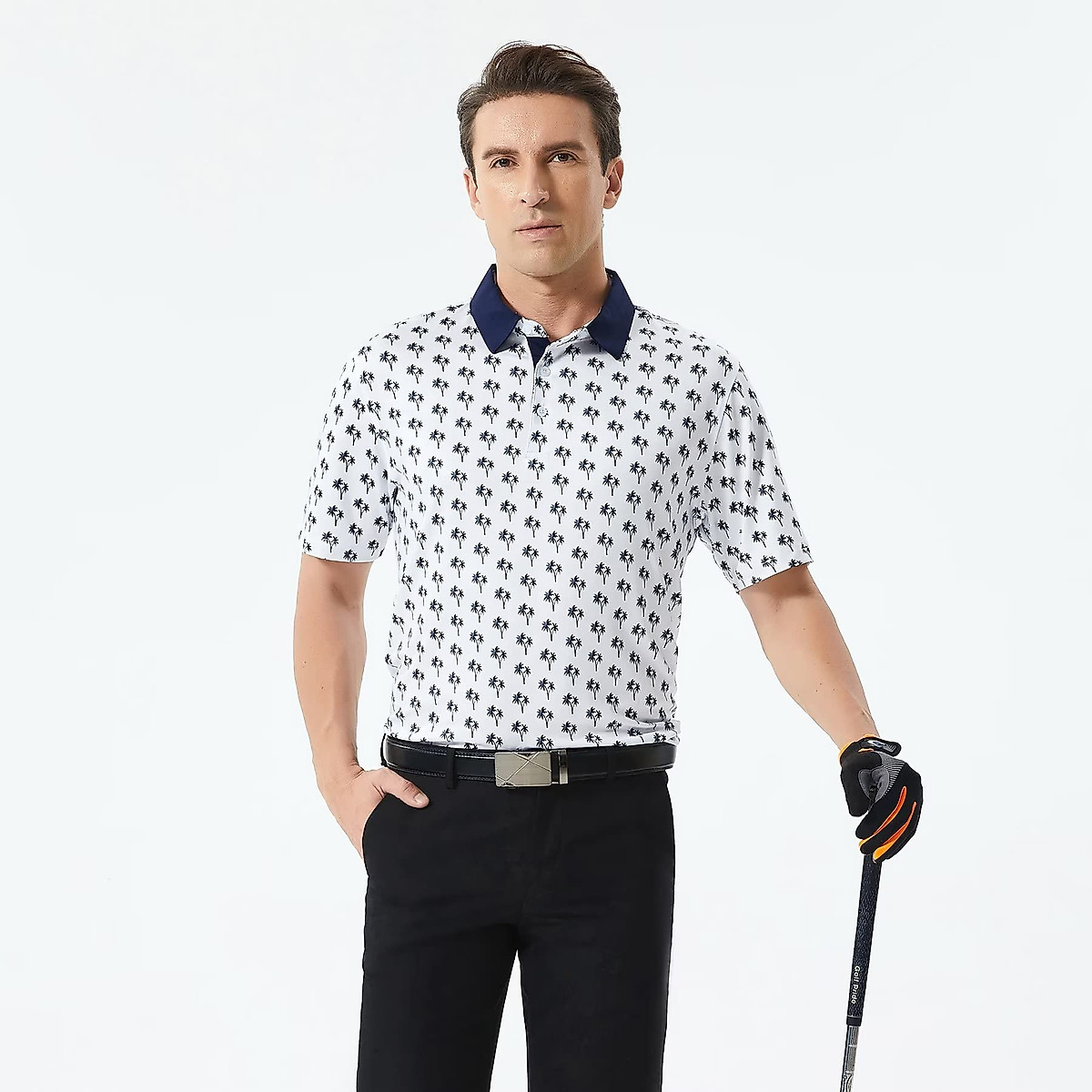 TRUSMOL Men's Golf Shirts Short Sleeve Dry Fit Print Moisture Wicking Casual Polo Shirt