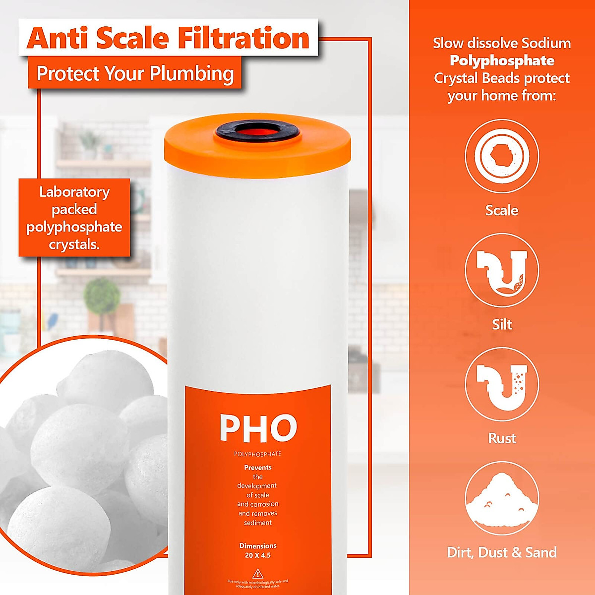 Express Water Whole House 3 Stage Heavy Metal and Anti Scale Water Filter Set - Polyphosphate, Carbon Block, KDF High Capacity Cartridge Filters - 5 Micron 4.5” x 20” inch