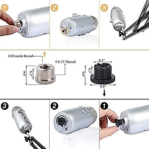 Eastshining Upgraded Adjustable Microphone Suspension Boom Scissor Arm Stand with Shock Mount Mic Clip Holder 3/8'' to 5/8'' Screw Adapter -for Blue Yeti, Snowball & Other Microphones