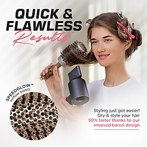 Fagaci Professional Large Round Brush with Natural Boar Bristles for Blow Drying, Nano Technology Ceramic+Ionic for Hair Styling, Volumizing and Healthy Hair - 4 Styling Clips Included