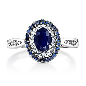 Gem Stone King 925 Sterling Silver 7X5MM Oval Gemstone Birthstone Double Halo Wedding Engagement Anniversary Promise Ring For Women | Available In Size 5, 6, 7, 8, 9