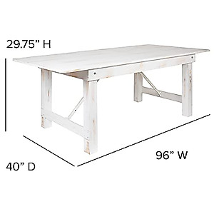Flash Furniture HERCULES Series 8' x 40" Antique Rustic White Folding Farm Table and Six Bench Set