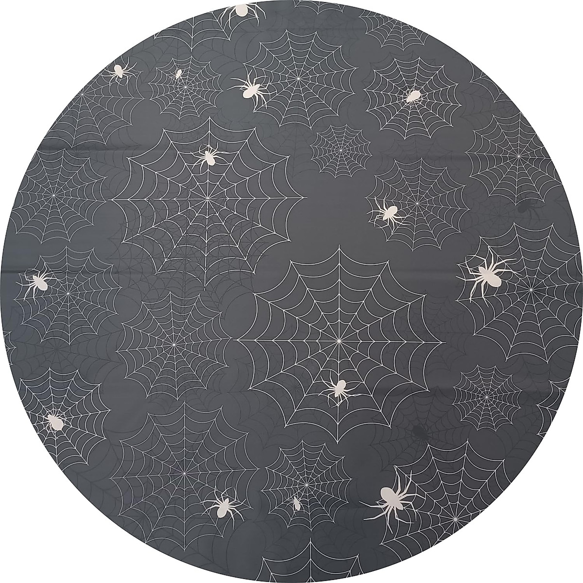 AUSHENKE Halloween Polyester Tablecloth Fabric Round Black Spider Web Tablecloth Halloween Round Washable Table Cover for Halloween Dinning Table Decorations, 55 Inch