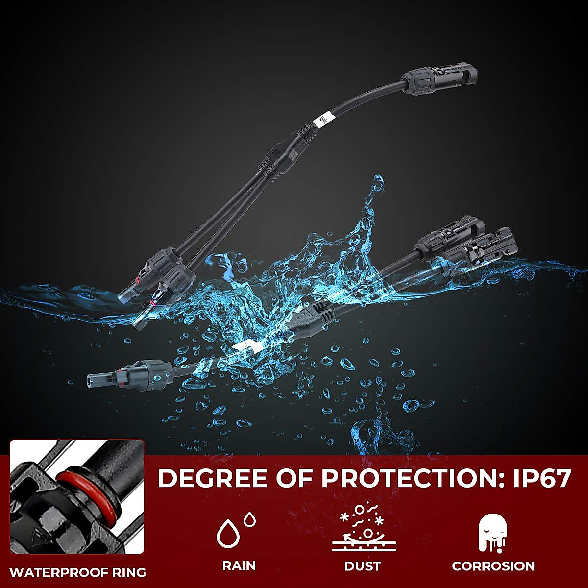 BougeRV 10Ft 10AWG Solar Extension Cable and 1 Pair of Solar Y Branch Parallel Connectors, Included Extra Free Pair of Connectors, 10Ft Solar Extension Cable Connector Kit Made of Pure Copper