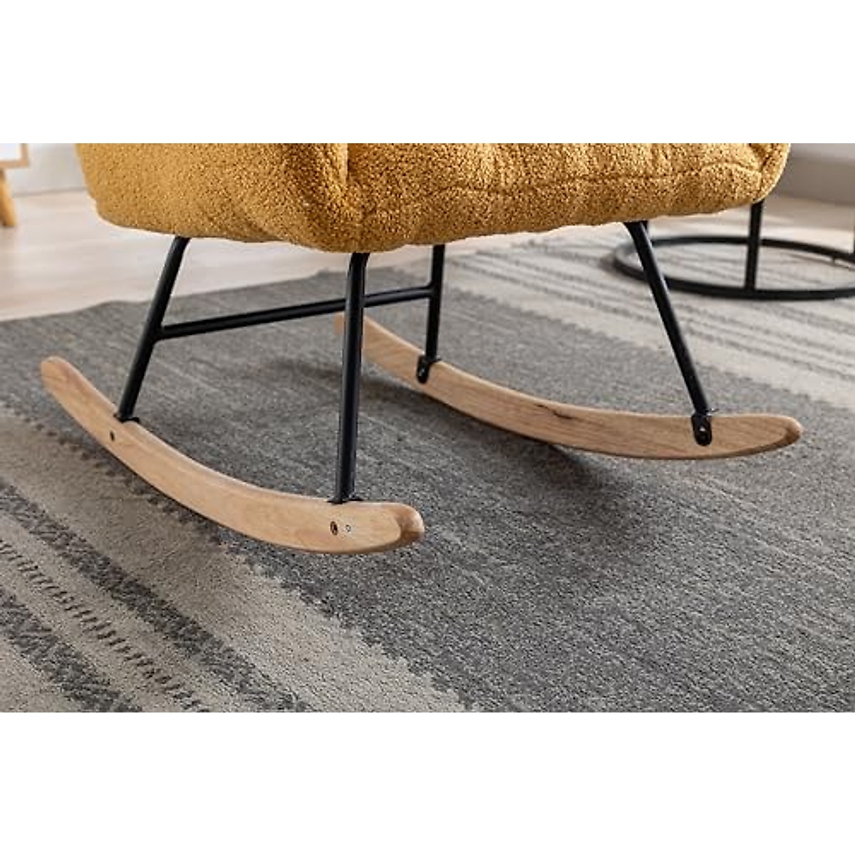 Tiophome Rocking Nursery, Upholstered Glider Rocker Accent Chairs Padded Seat with High Backrest, Comfy Side Armchair for Nursing, Living Room, Bedroom, Office,Teddy Velvet, Turmeric, Extra Large